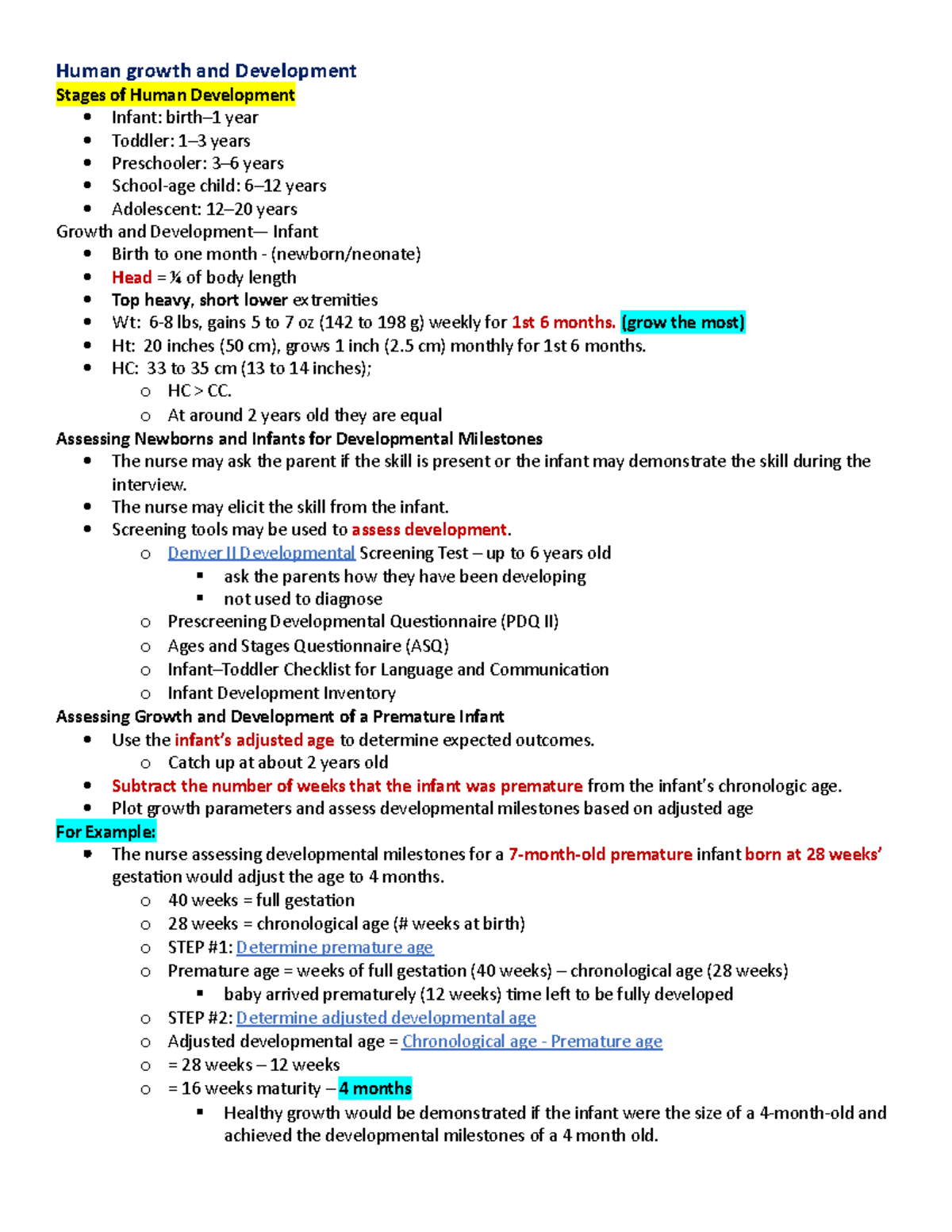 Exam 1 PEDS - Human growth and Development Stages of Human Development ...
