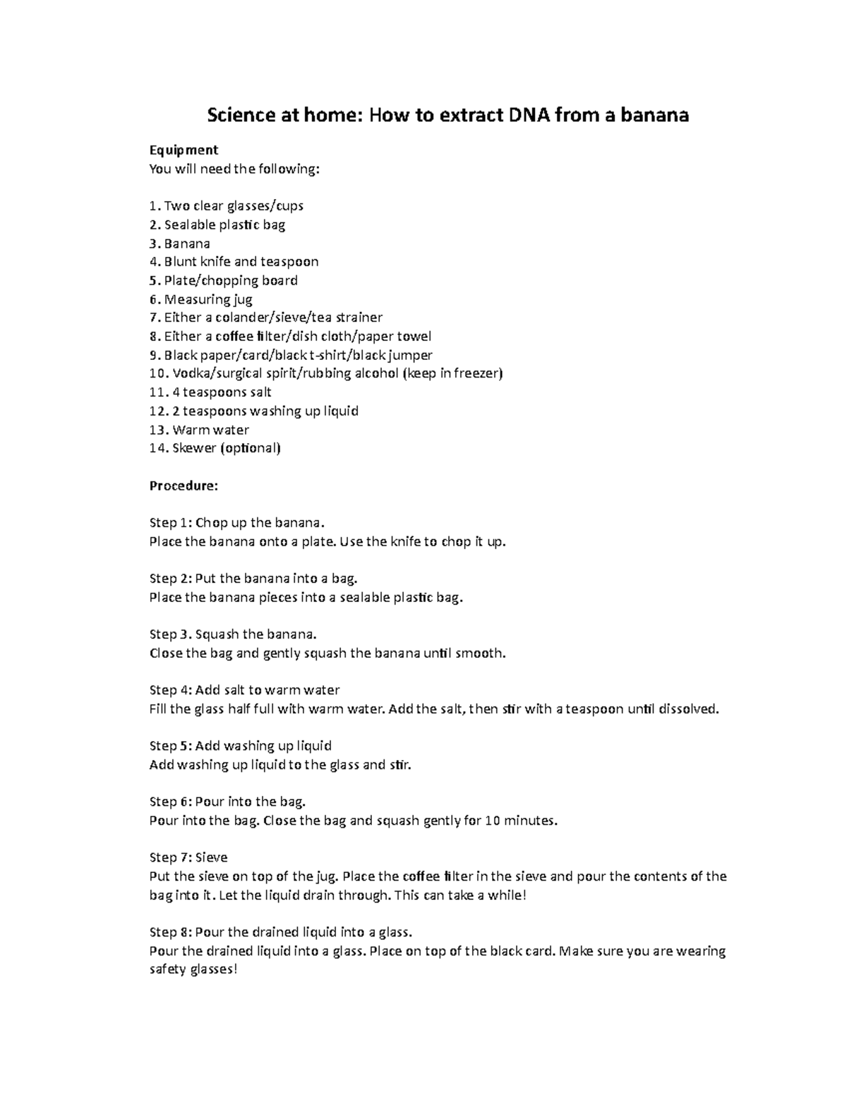 DNA Extraction using banana as sample - Science at home: How to extract ...