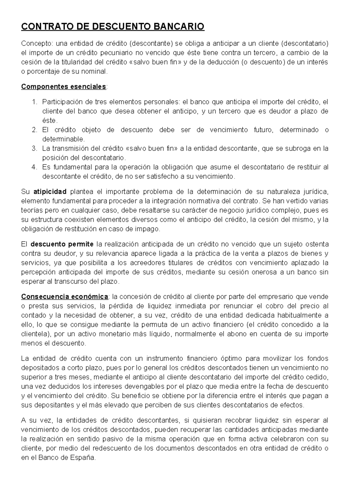 Contrato De Descuento Bancario, Concepto y características - CONTRATO ...