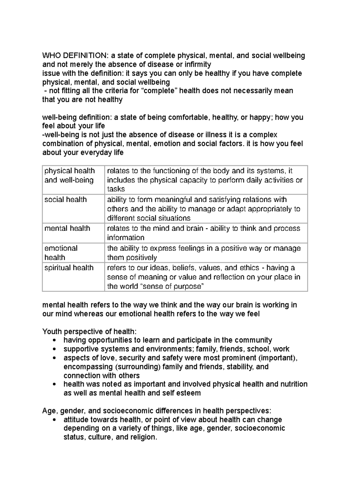 VCE HEALTH AND HUMAN DEVELOPMENT UNIT 1 AOS 1 - WHO DEFINITION: a state ...
