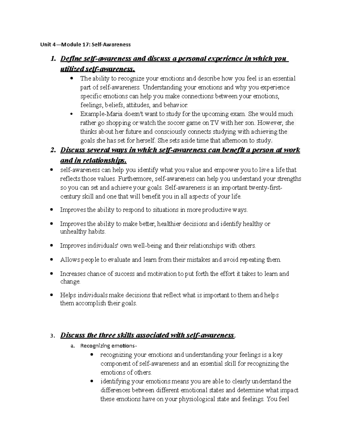 4 17 - Introduction to Self-Awareness, unit 4 module 17 also known as ...