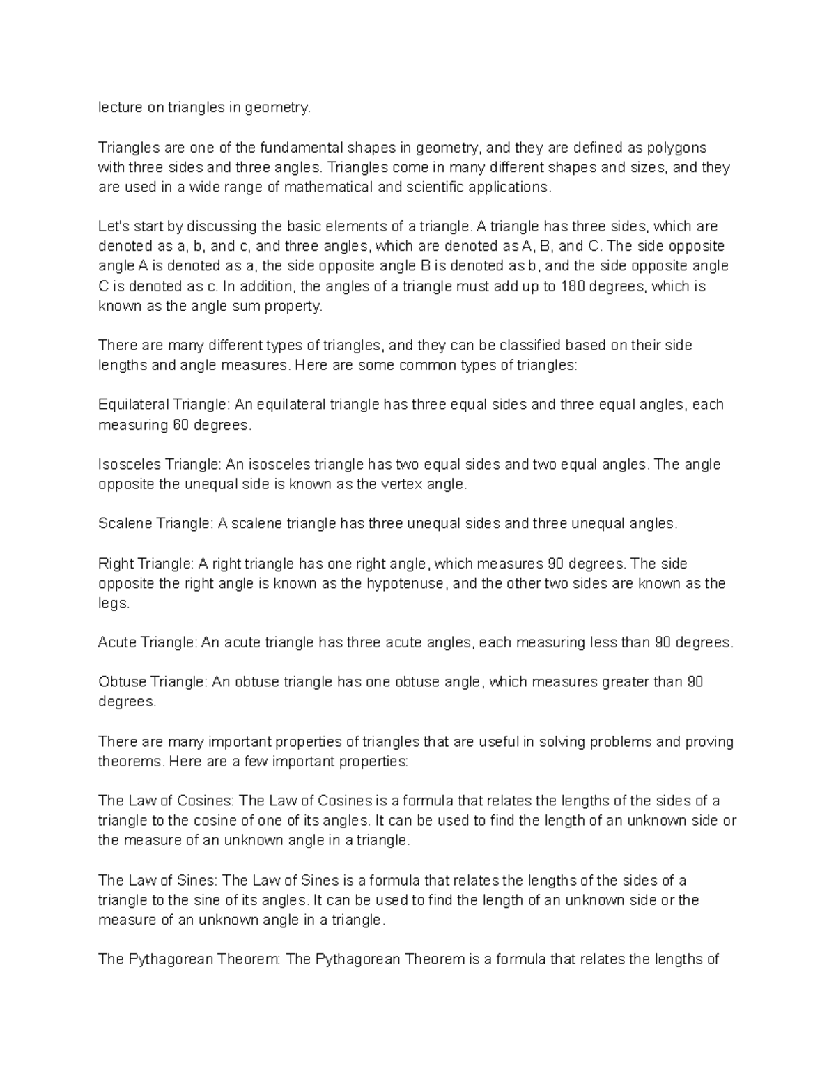 Lecture on triangles in geometry - Triangles are one of the fundamental ...