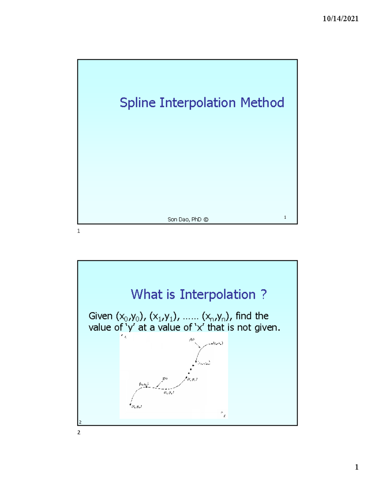 numerical methods - chapter 4 - 1 Spline Interpolation Method Son Dao ...