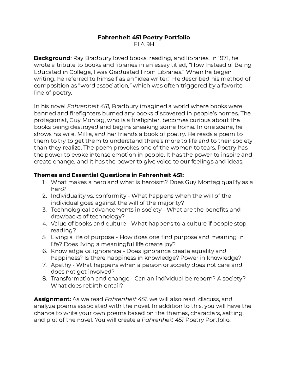 A Fahrenheit 451 Poetry Portfolio - In 1971, he wrote a tribute to ...