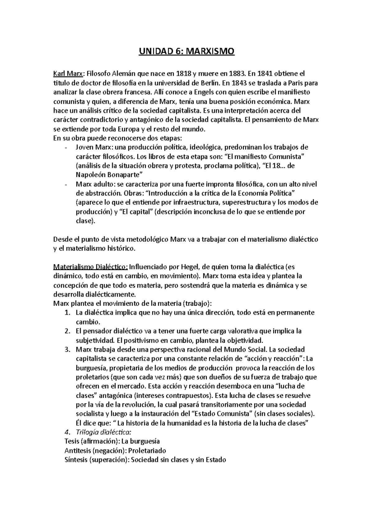 Unidad 6 - UNIDAD 6: MARXISMO Karl Marx: Filosofo Alemán que nace en ...