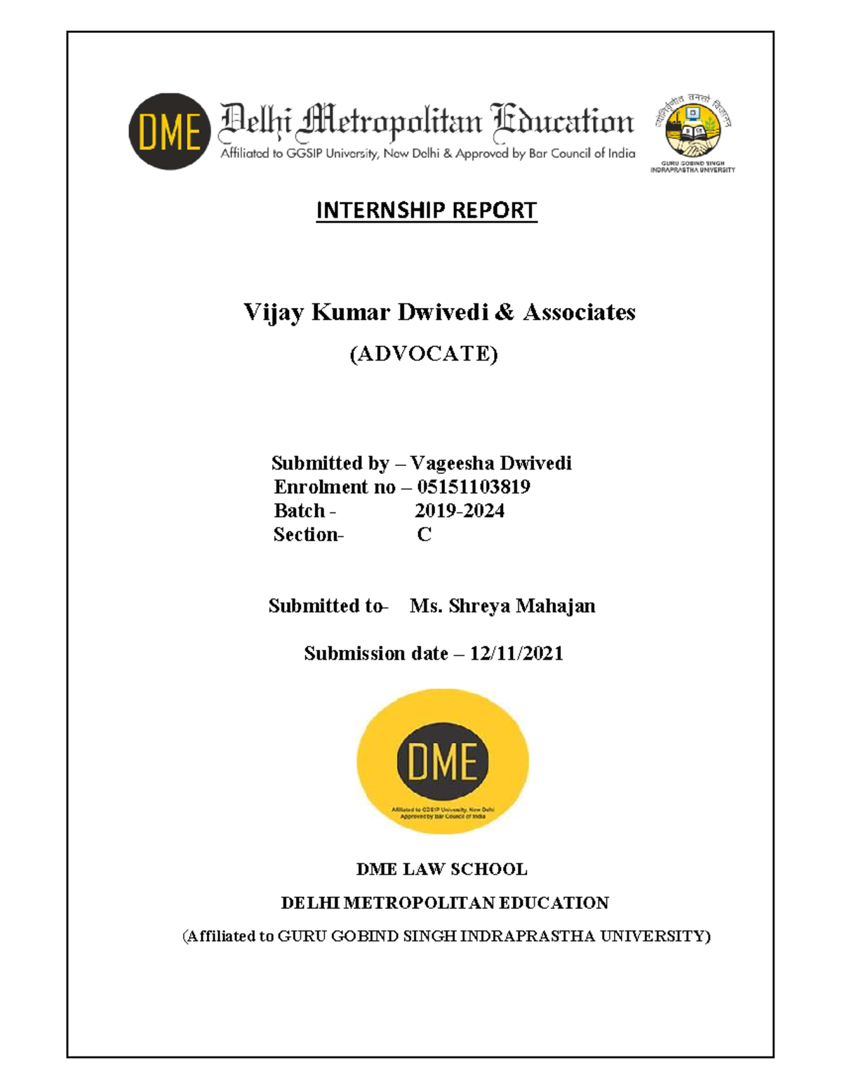 Internship Report DME - INTERNSHIP REPORT Vijay Kumar Dwivedi ...