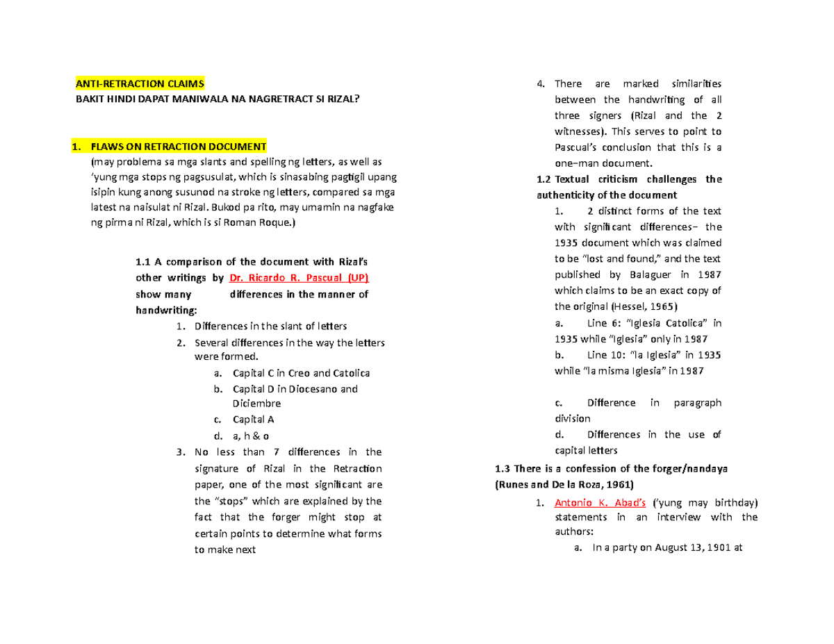 Anti-Retraction (Jose Rizal) - ANTI-RETRACTION CLAIMS BAKIT HINDI DAPAT ...