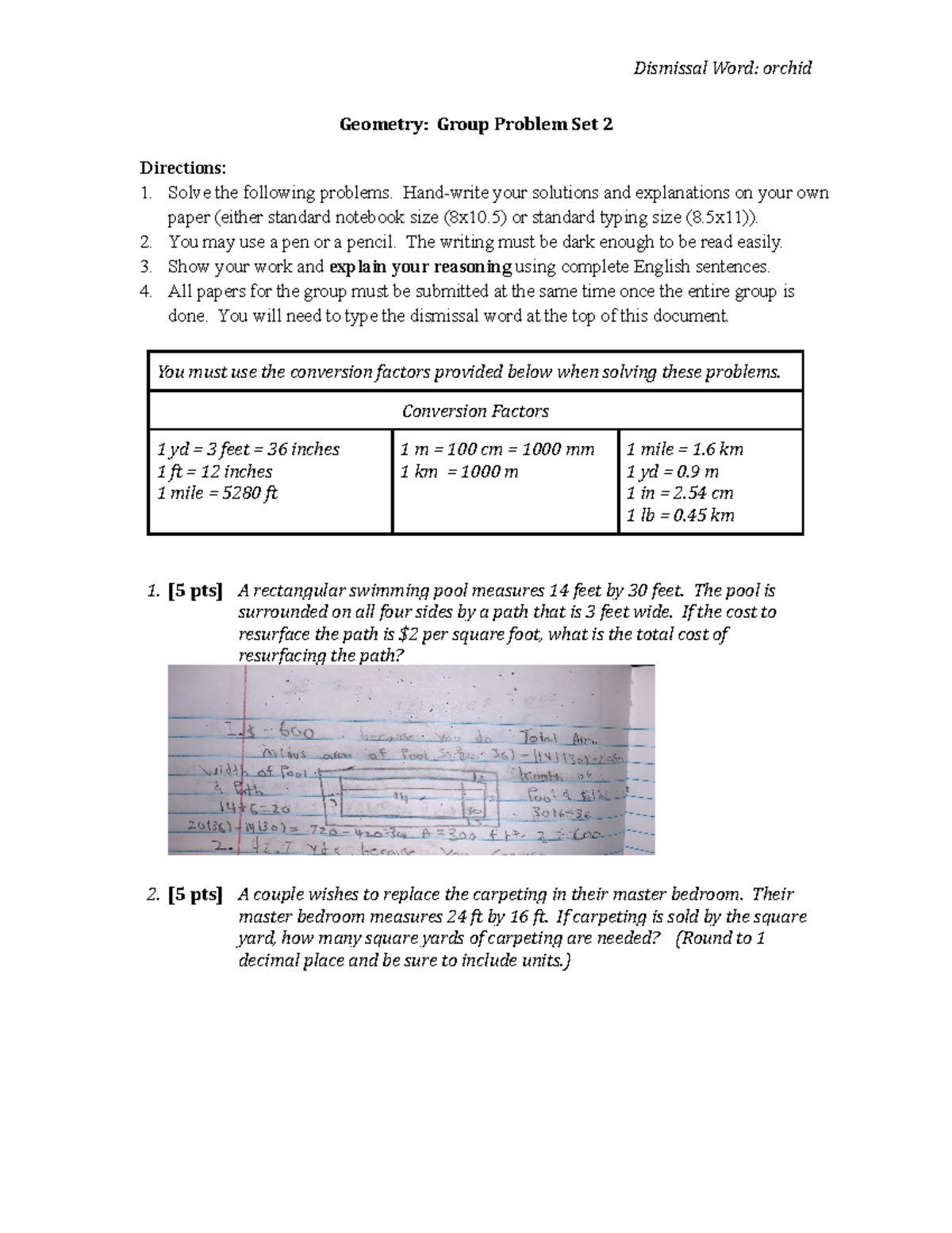 Copy of Geometry Problem Set 2 - Dismissal Word: orchid Geometry: Group Problem Set 2 Directions ...