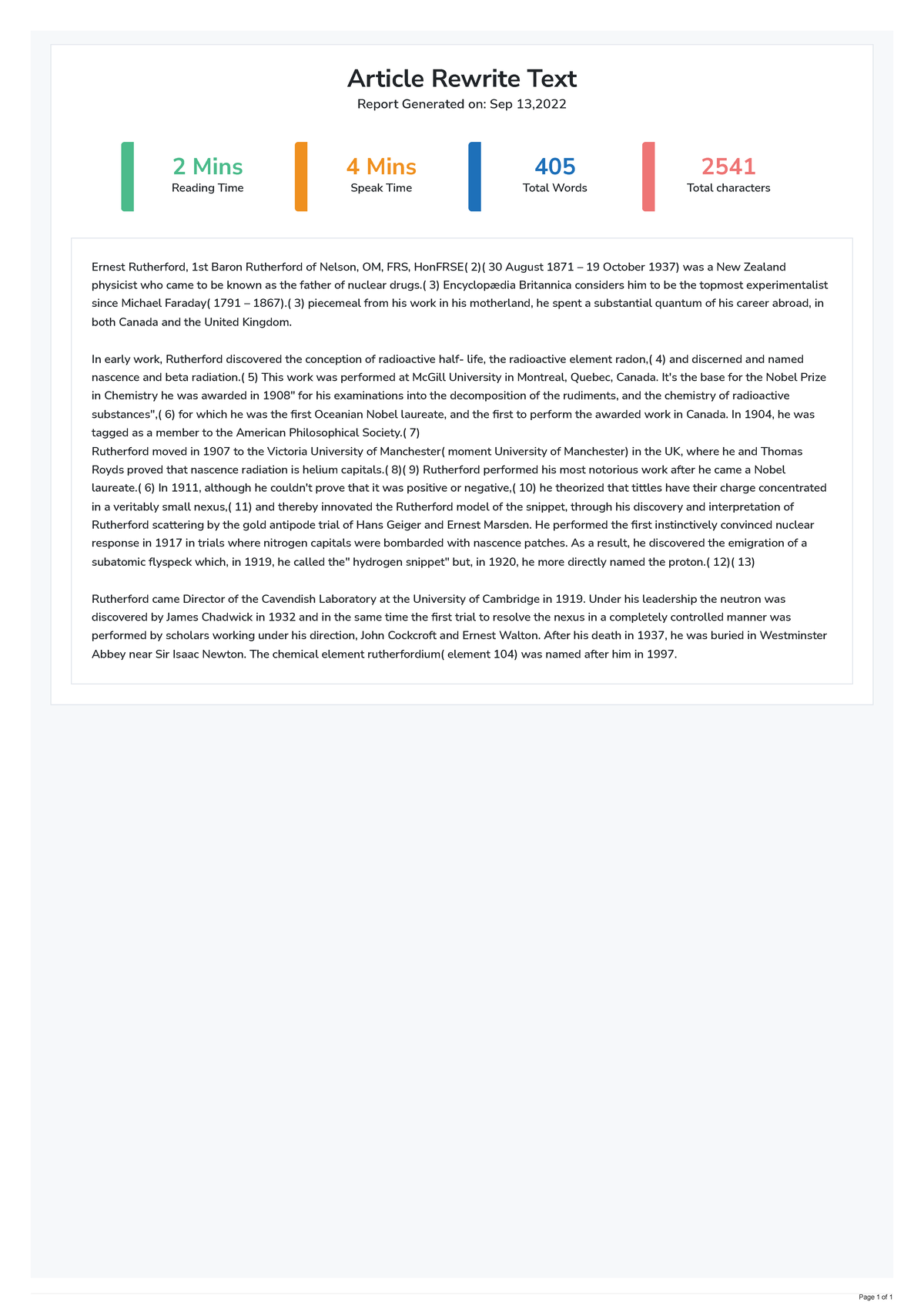 Ernest - Article Rewrite Text Report Generated on: Sep 13, 2 Mins ...