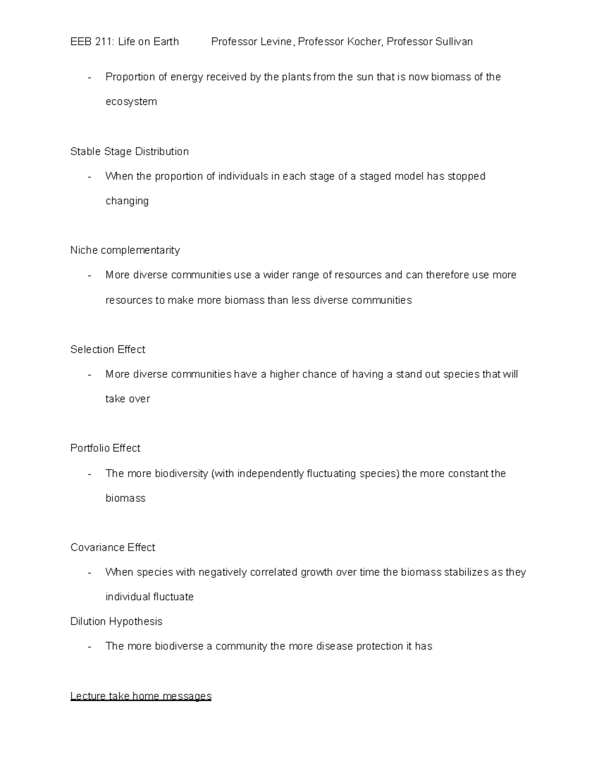 EEB 211 25-26- Google Docs - EEB 211: Life on Earth Professor Levine ...