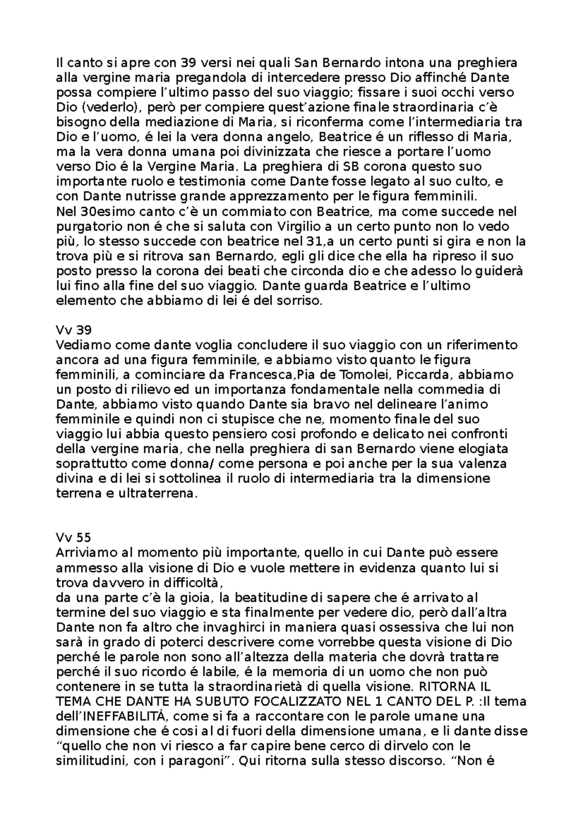 Canto 33 - Il canto si apre con 39 versi nei quali San Bernardo intona ...