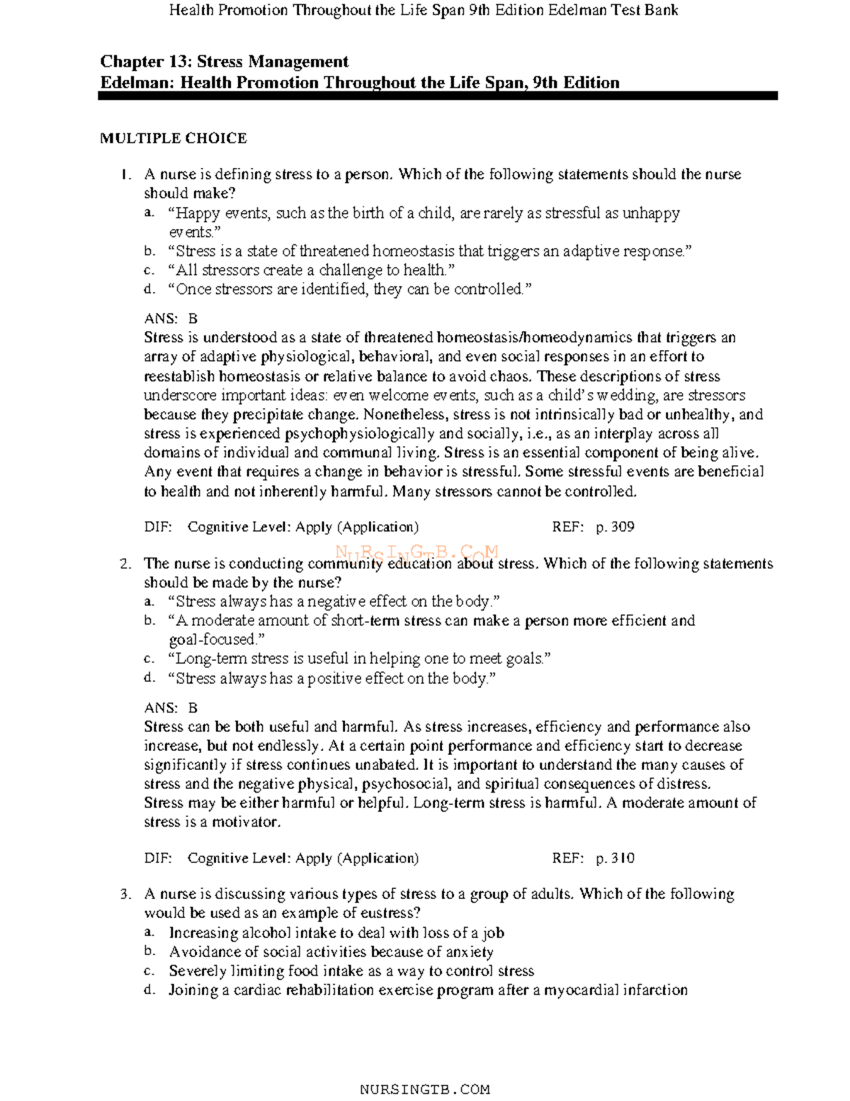 Chapter 13: Stress Management - NURSINGTB Chapter 13: Stress Management ...