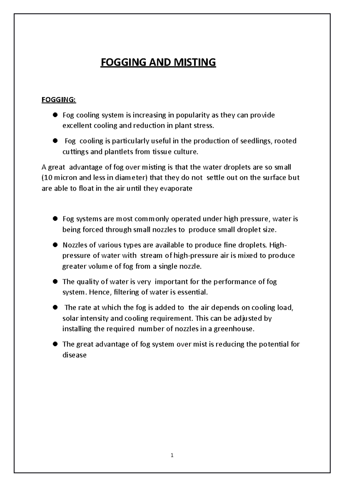 Fogging AND Misting - Lecture notes 5-6 - FOGGING AND MISTING FOGGING ...