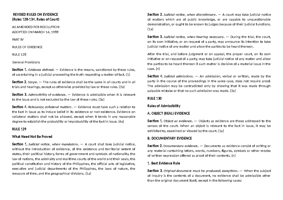 Revised Rules ON Evidence - REVISED RULES ON EVIDENCE (Rules 128-134 ...