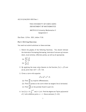 Assignment 5 sol - Fall - THE UNIVERSITY OF HONG KONG DEPARTMENT OF MATHEMATICS MATH1013 ...