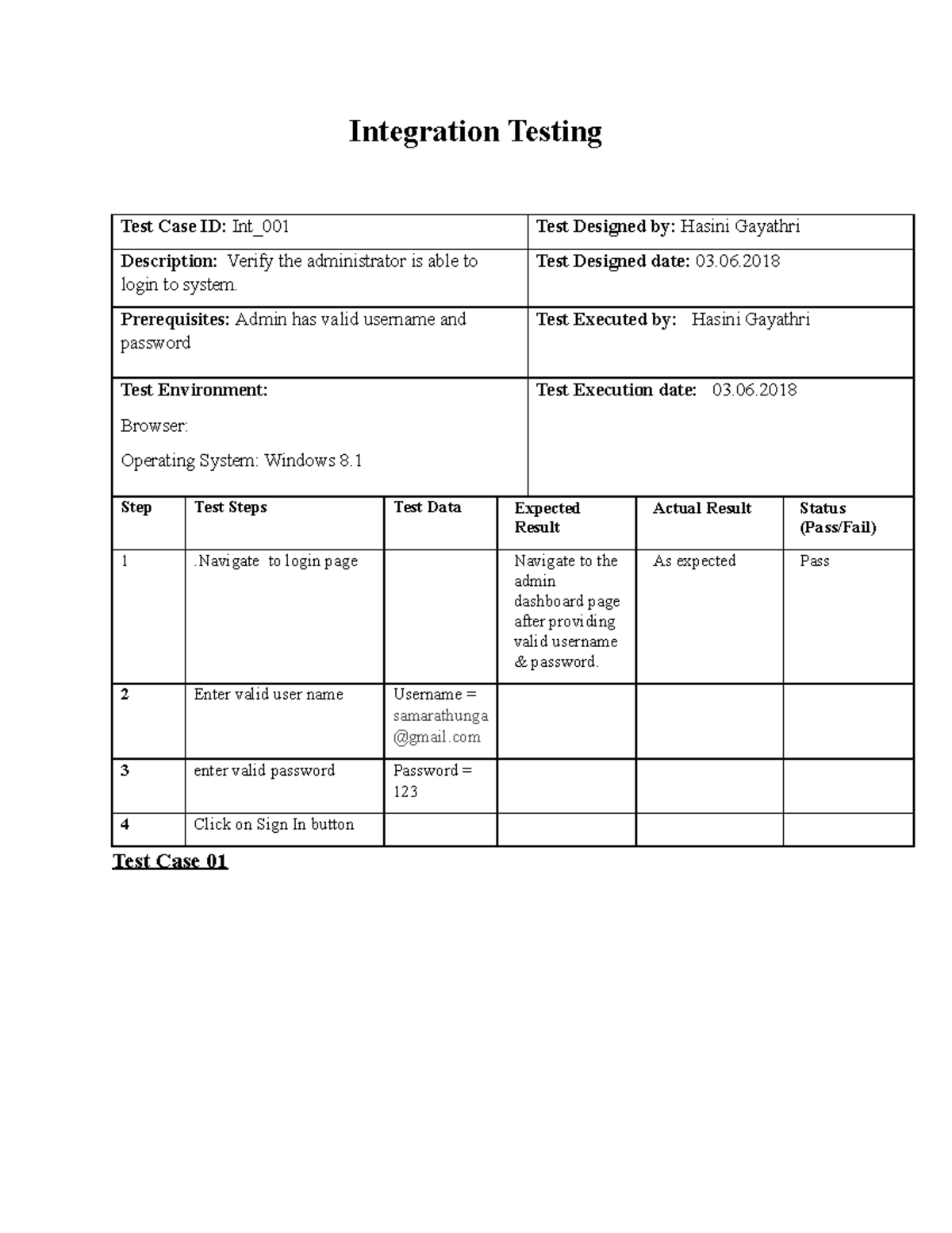 Integration Testing - Integration Testing Test Case ID: Int_001 Test ...