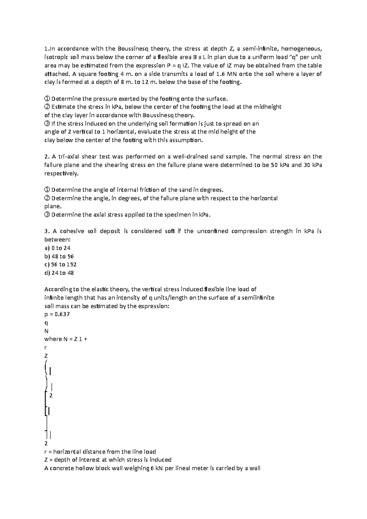1 - zvmzlv;z - 1 accordance with the Boussinesq theory, the stress at ...