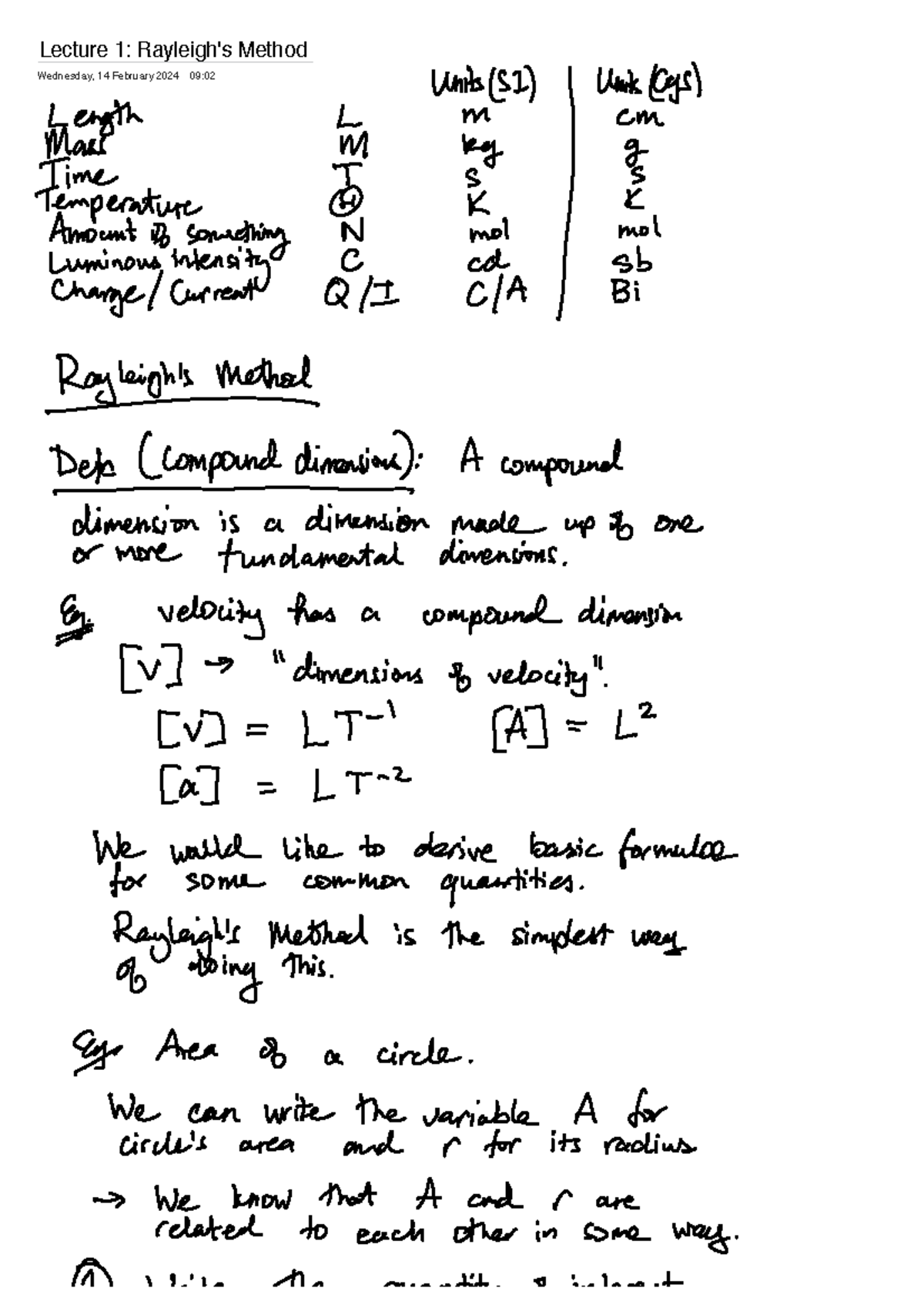 DIMENSIONAL ANALYSIS LECTURE 1 - MAM1043H - Lecture 1: Rayleigh's ...