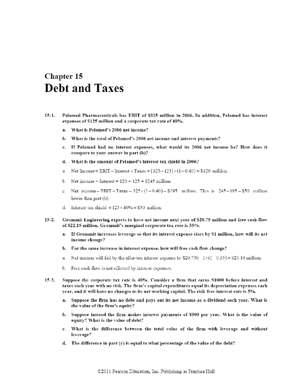 FINA2222 - Week 5 - Tutorial 4 - Chapter 15 Debt and Taxes - FINA2222 ...