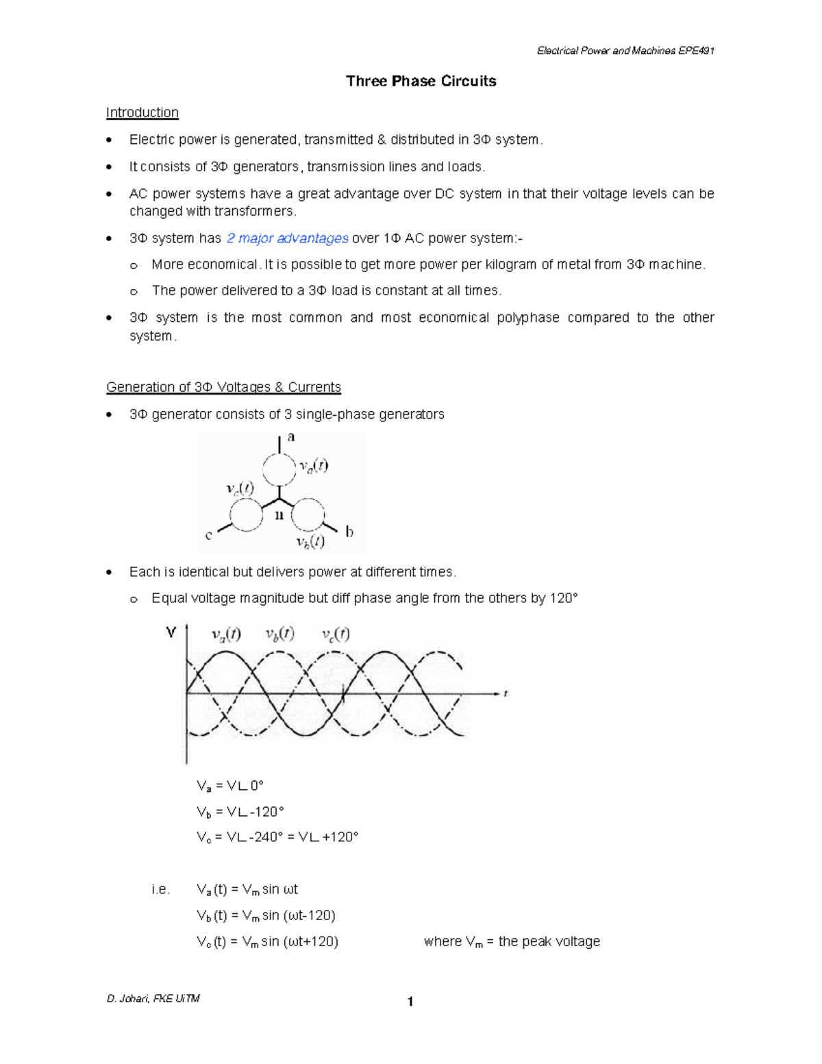 EPE491 Topic 2 Introduction to Circuit Analysis 2.5 Three Phase ...