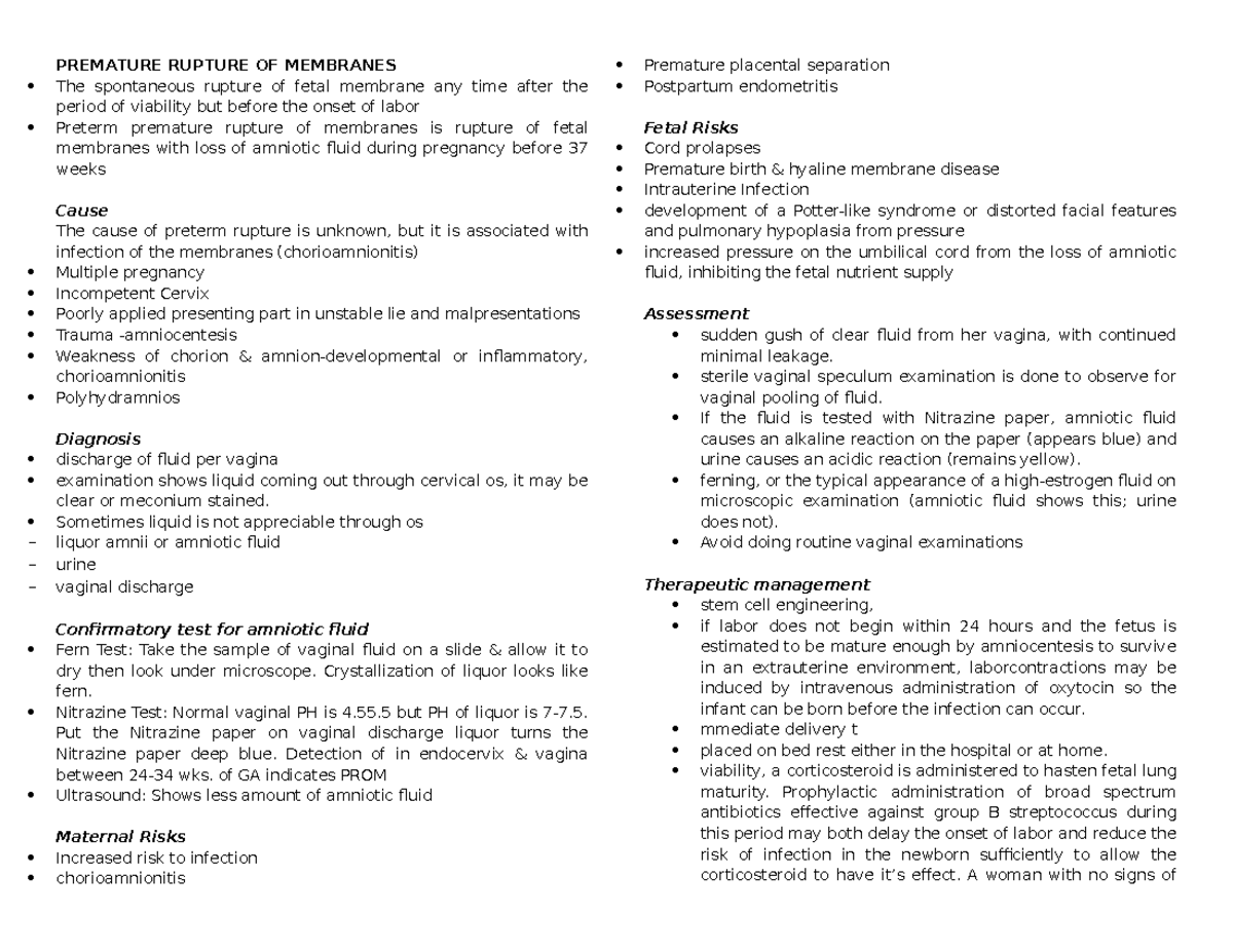 Premature Rupture OF Membranes Premature Rupture OF Membranes ...