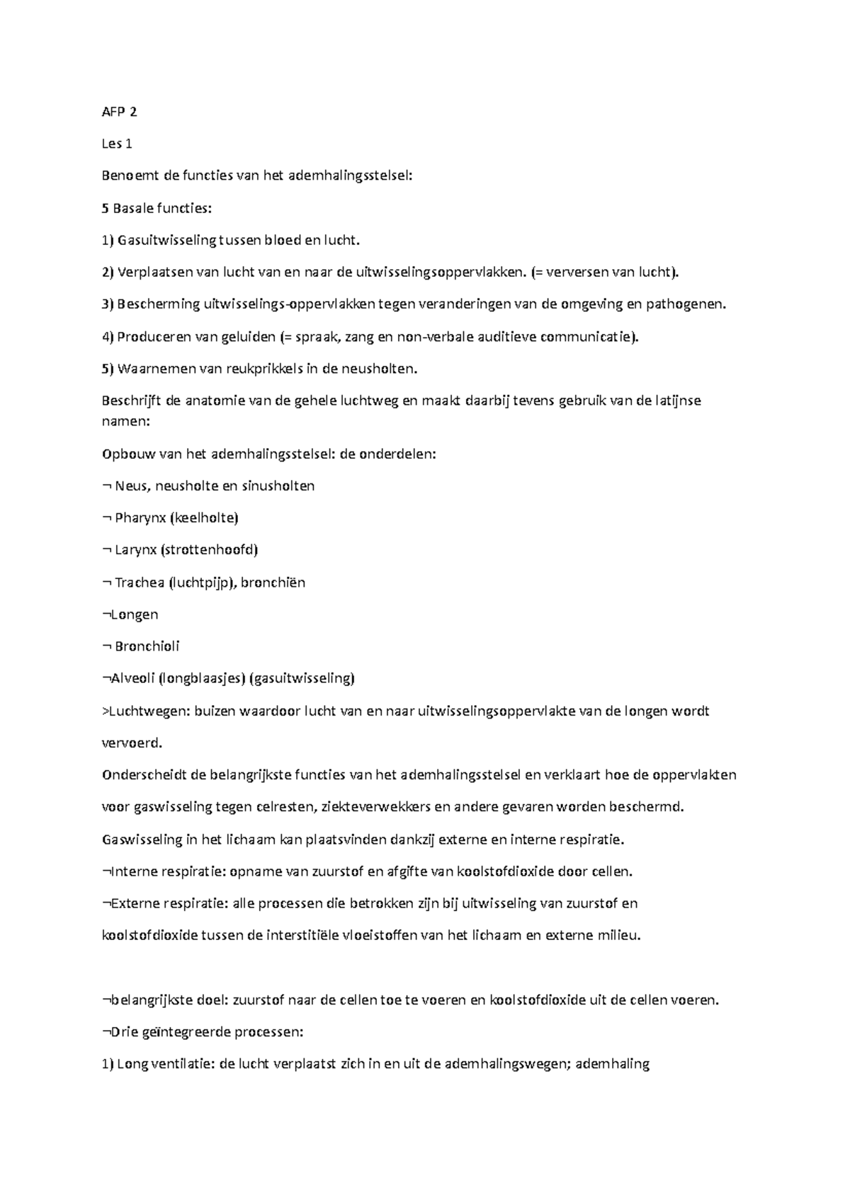 AFP 2 - afp van leerjaar 1 periode 2 - AFP 2 Les 1 Benoemt de functies ...