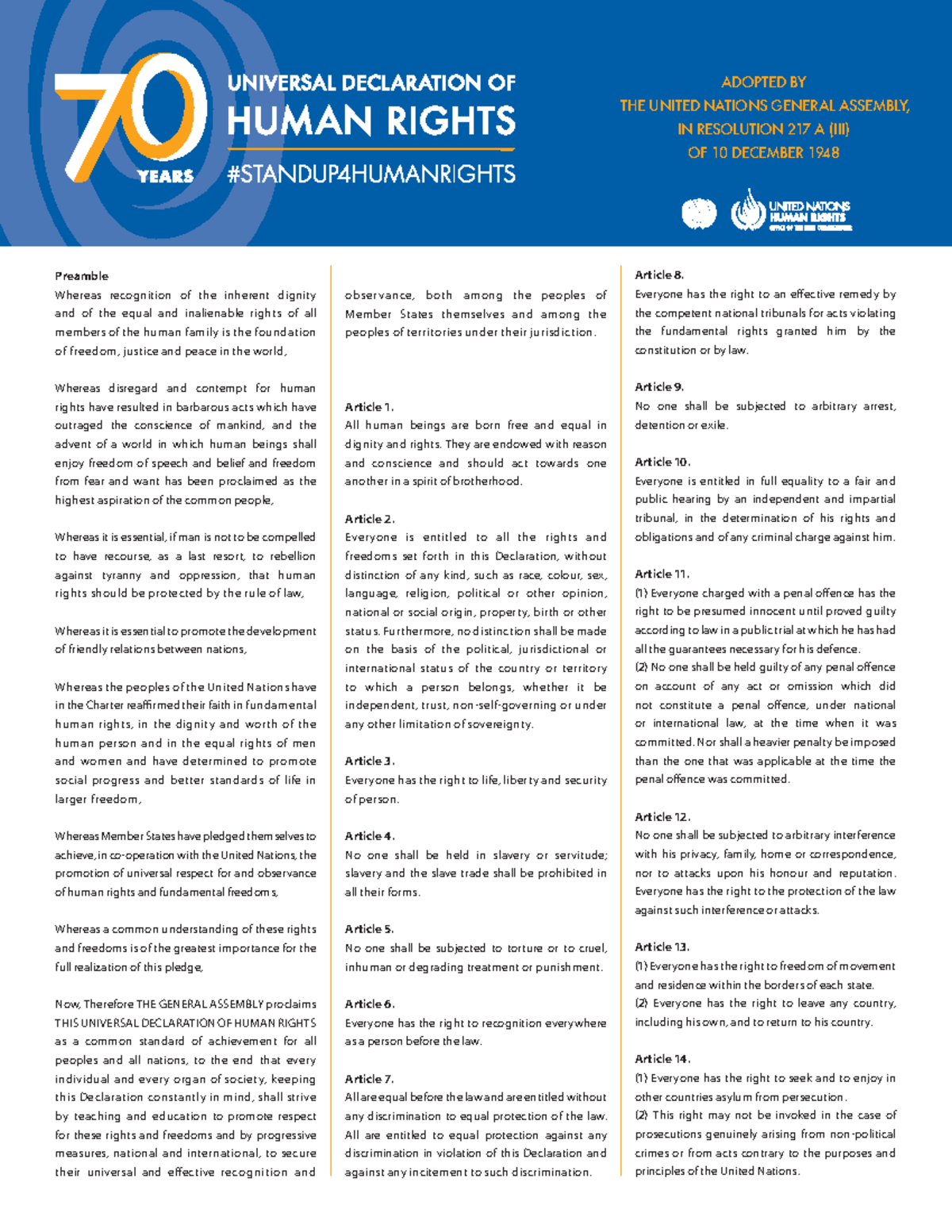 Universal Declarationof Human Rights(2Page) - Article 1. All human ...