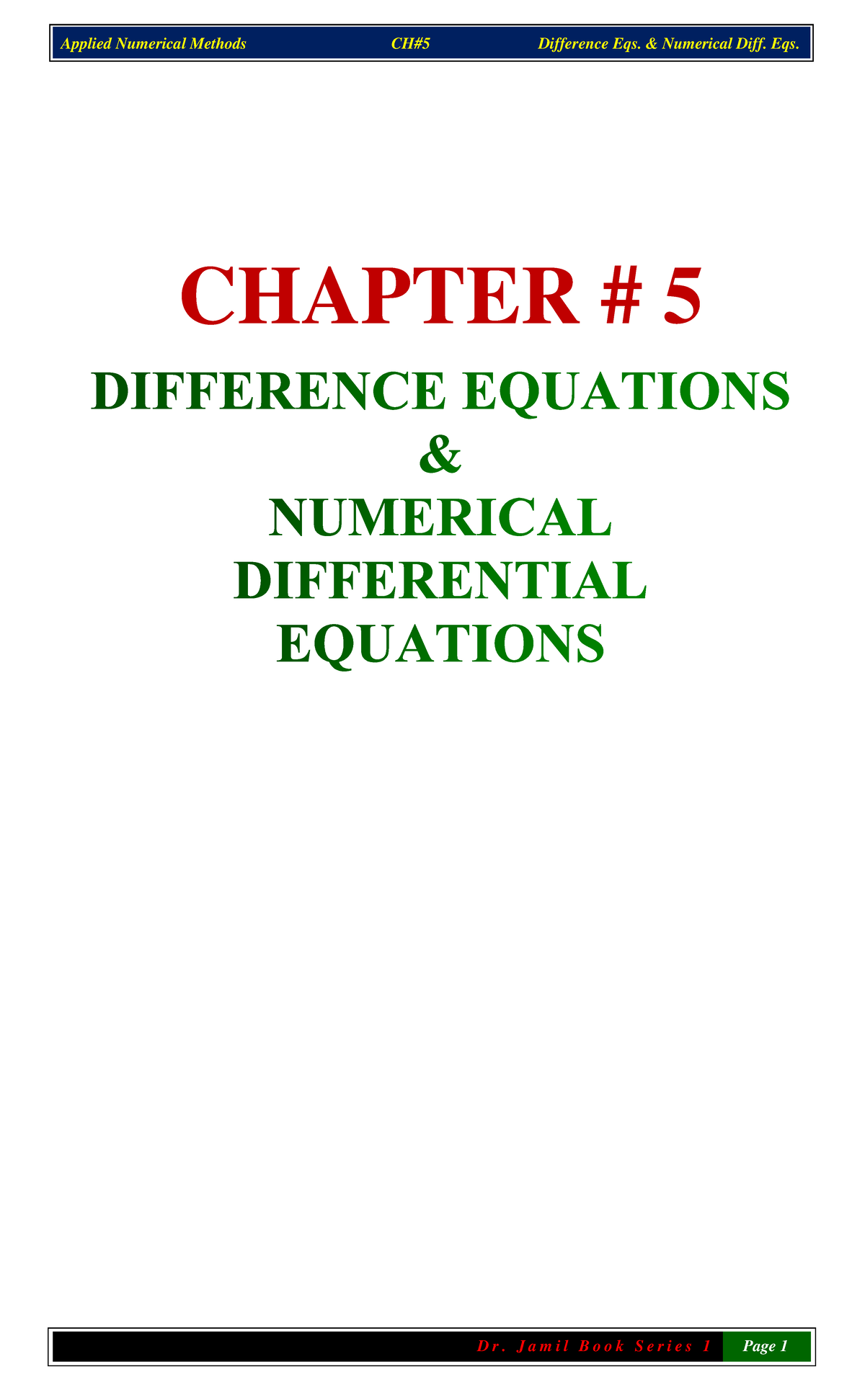 CH#5 Difference Equations and Numerica Differential Equations-First ...