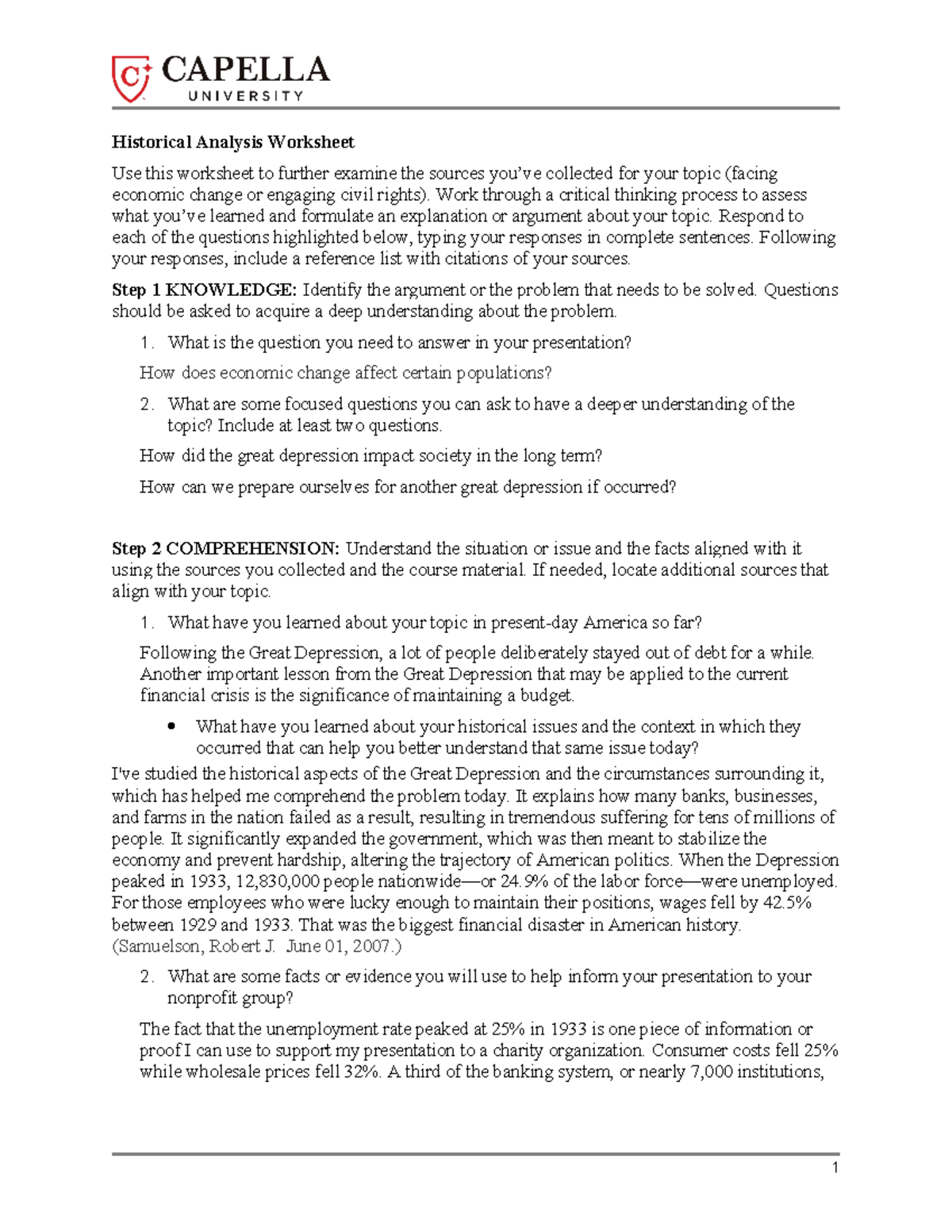 History assignment 2 - Historical Analysis Worksheet Use this worksheet to further examine the ...