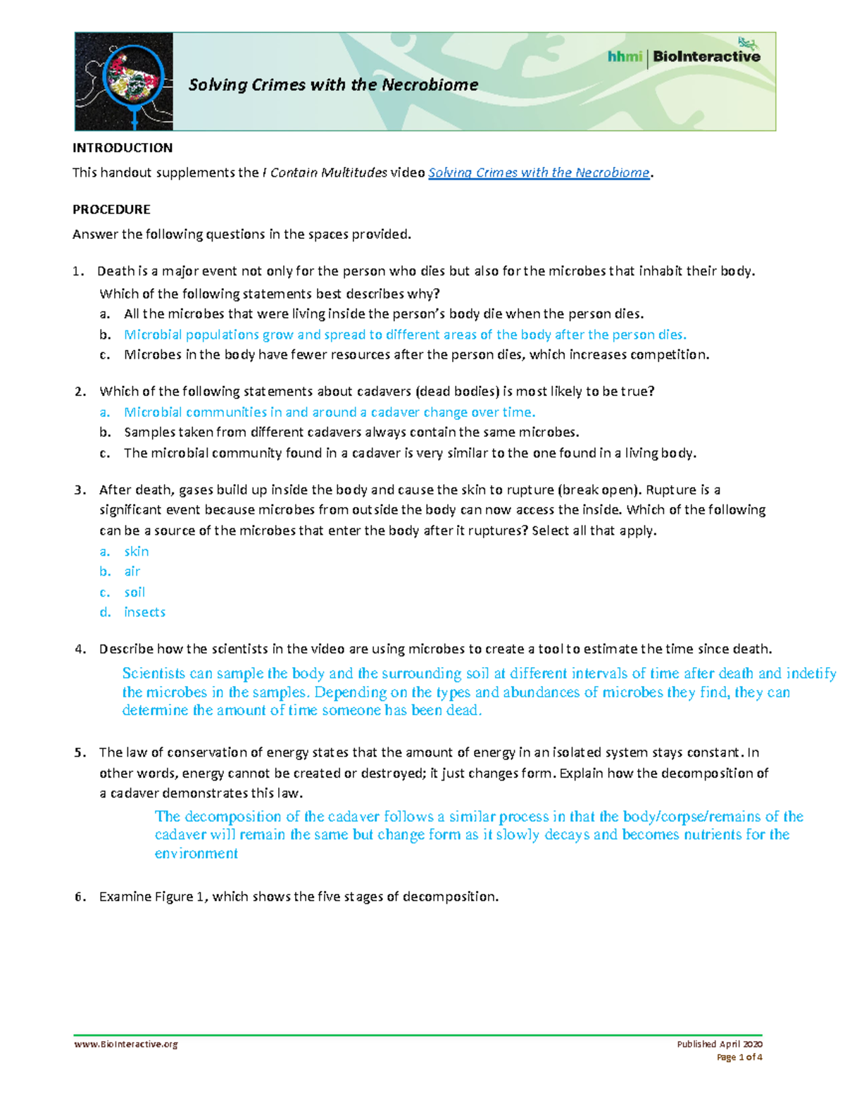 Necrobiome-Student FA20 - BioInteractive Published April 2020 Solving ...