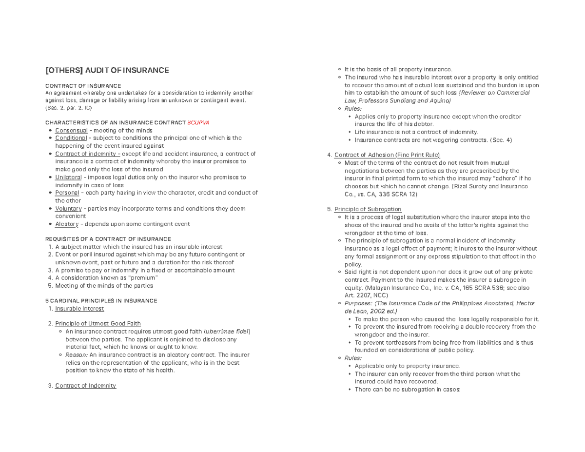 Others Audit OF Insurance - 1. 2. 3. 4. 5. 1. 2. 3. [OTHERS] AUDIT OF ...