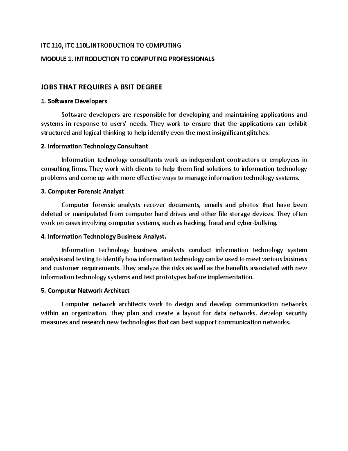 Itc 110itc 110l Module 1 Pt Itc 110 Itc 110l Introduction To Computing Module 1