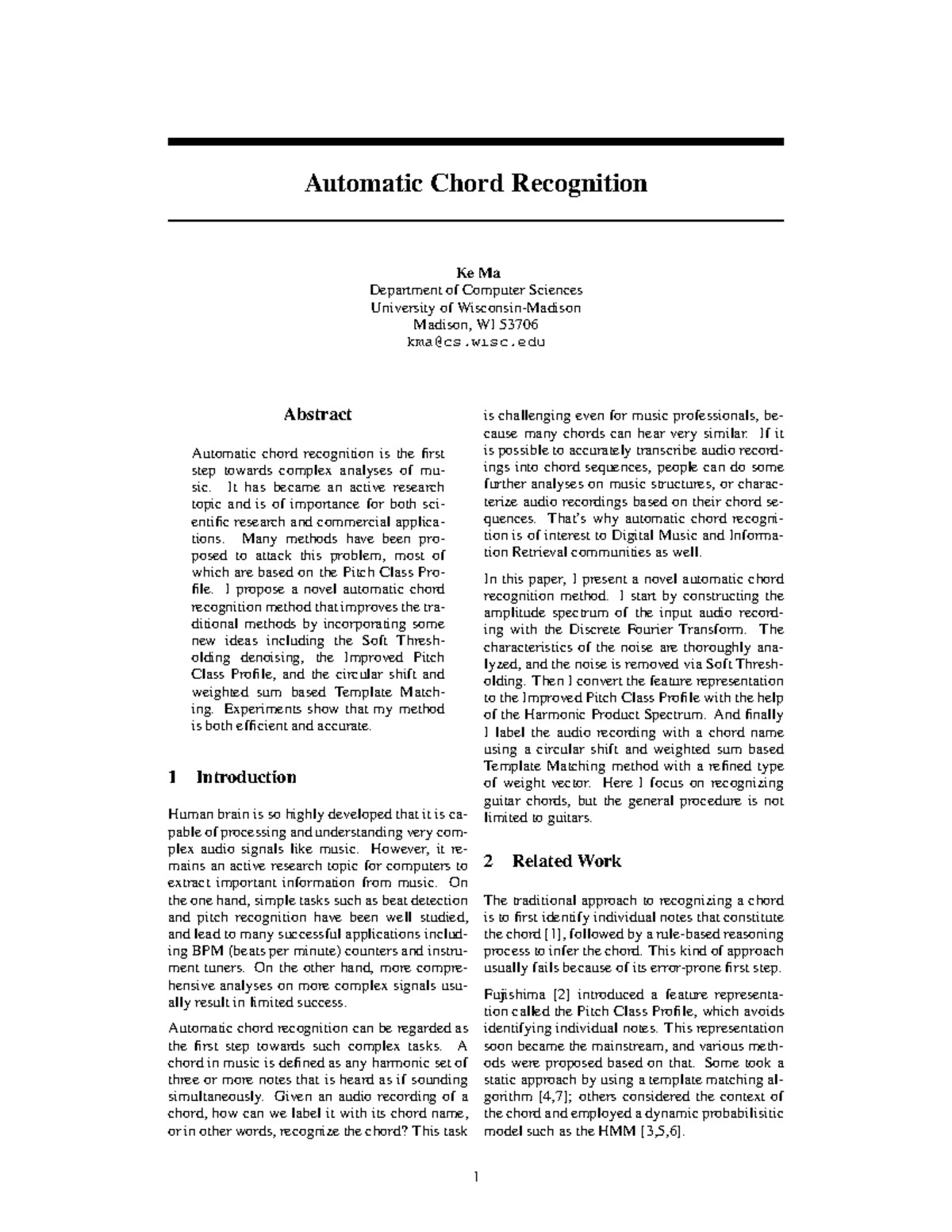 Chord-recognition - Sick - Automatic Chord Recognition Ke Ma Department of Computer Sciences ...