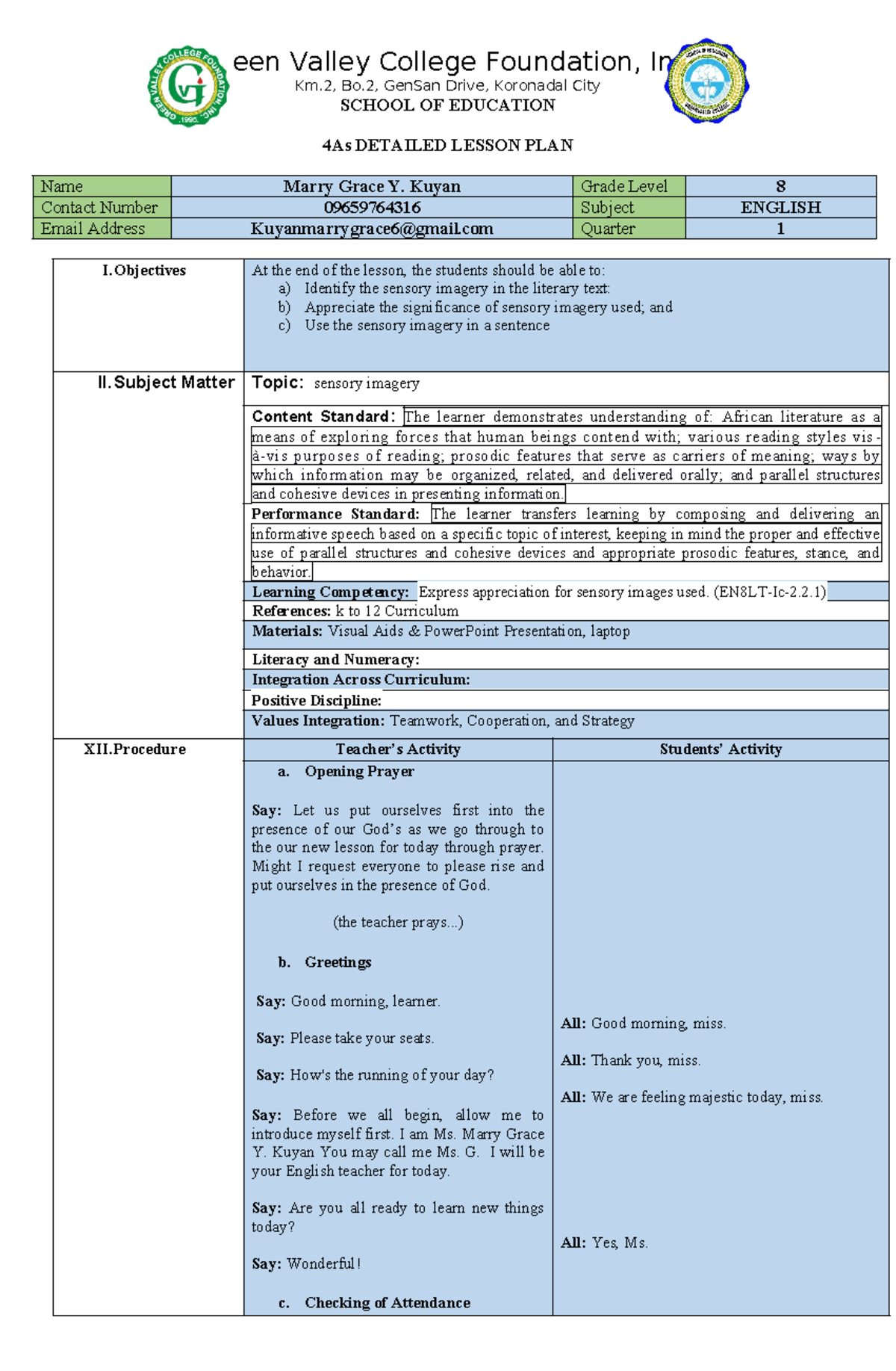 Marry Grace LP - my own lesson plan my guide to my virtual ...