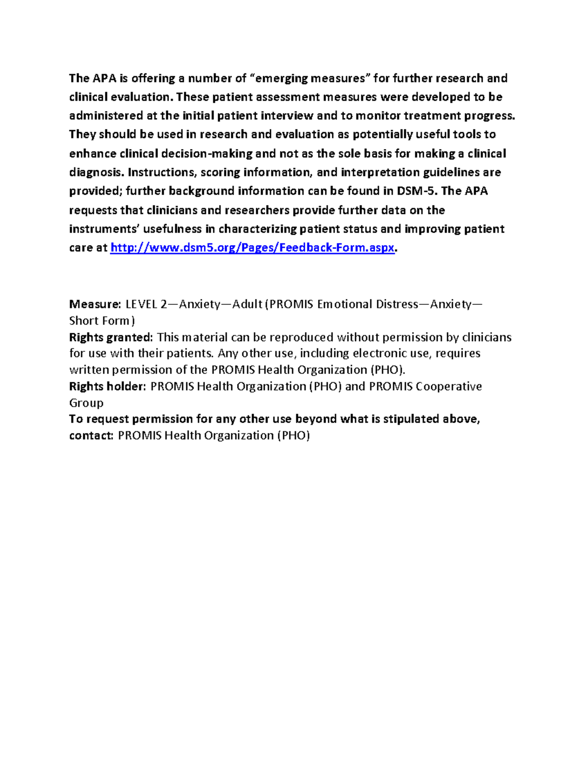 APA DSM5 Level-2-Anxiety-Adult - 101681 - UWS - Studocu