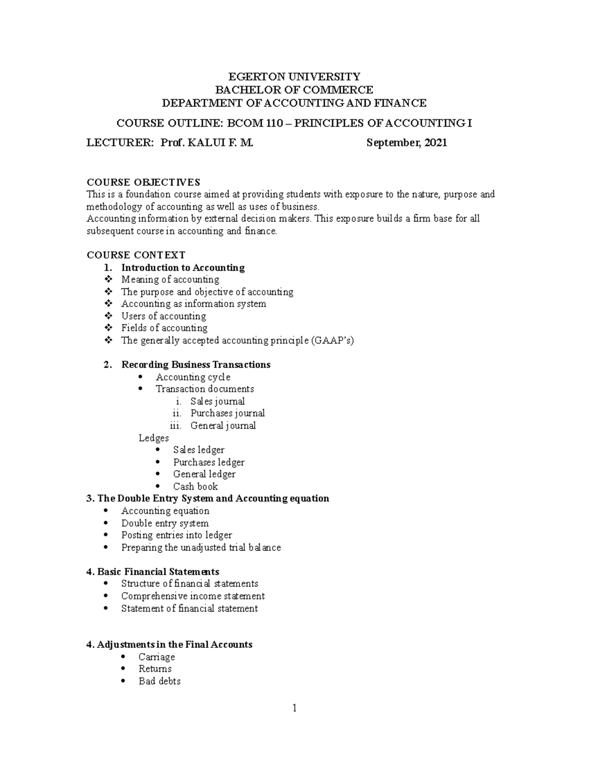 BACT 110 Course Outline 2021 - Principles of business management - Studocu