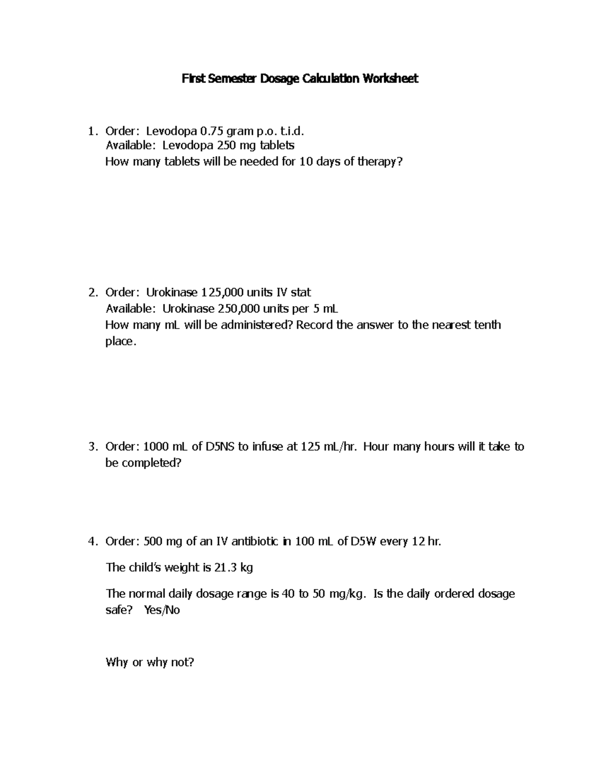 DSE general first semester worksheet - First Semester Dosage ...