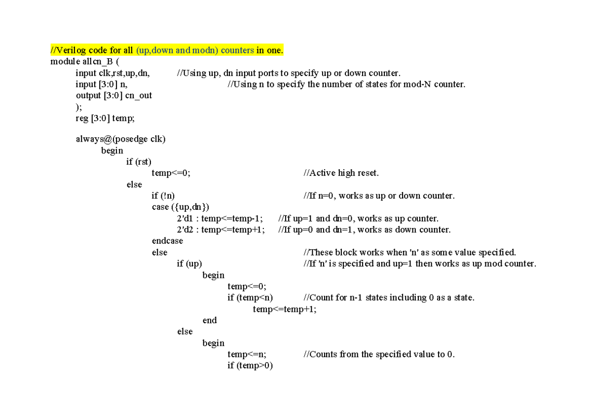 434702288 vlsi programes docx - //Verilog code for all (up,down and ...