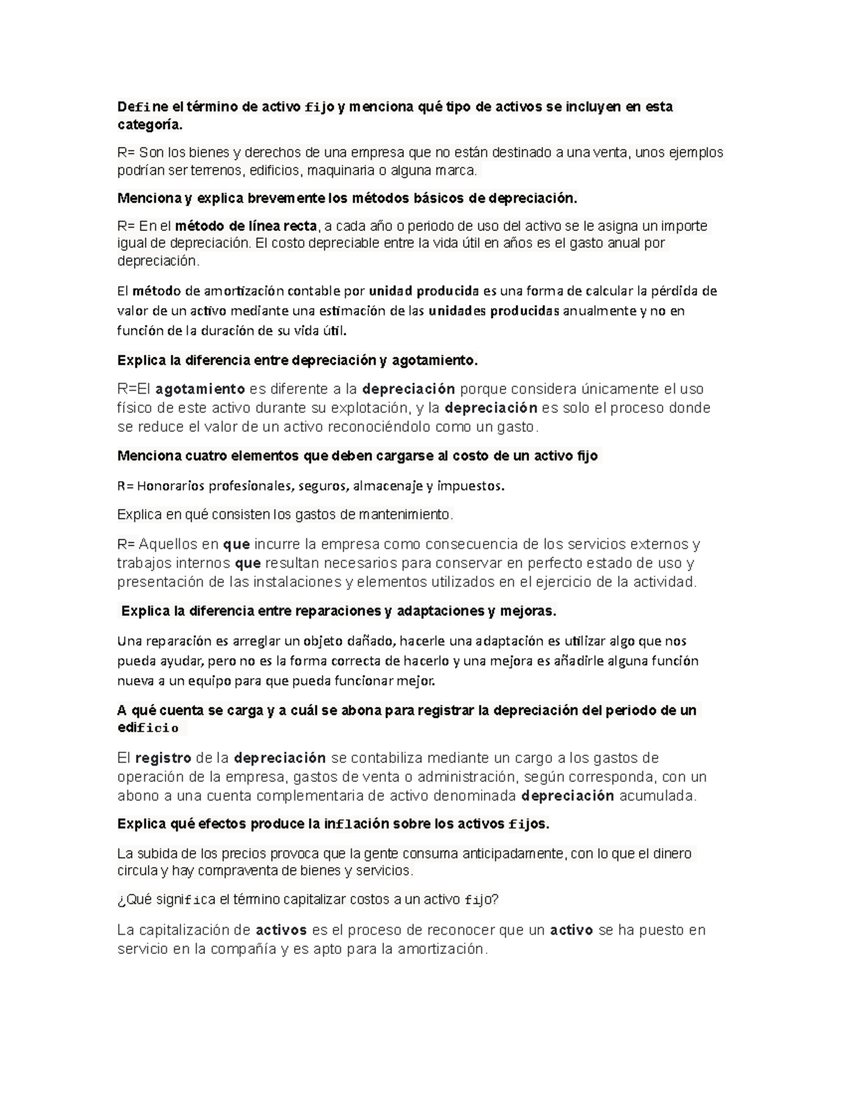 Ejercicsio contabilidad - Define el término de activo fijo y menciona ...