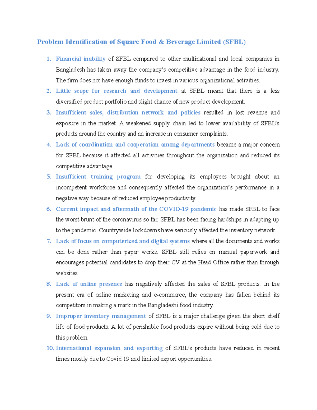 PI of Square Foods and Pran - Problem Identification of Square Food ...