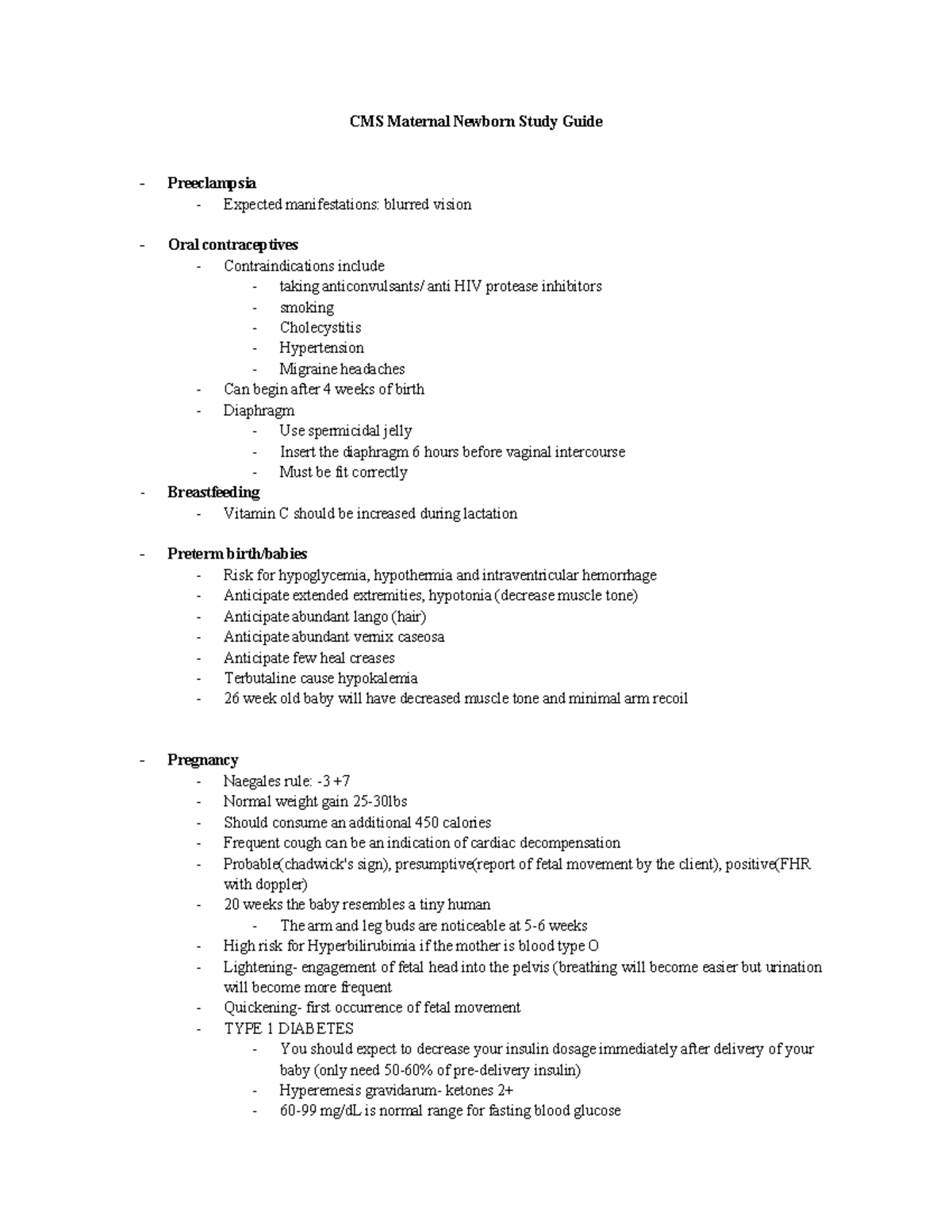Maternal newborn prep - CMS Maternal Newborn Study Guide Preeclampsia ...