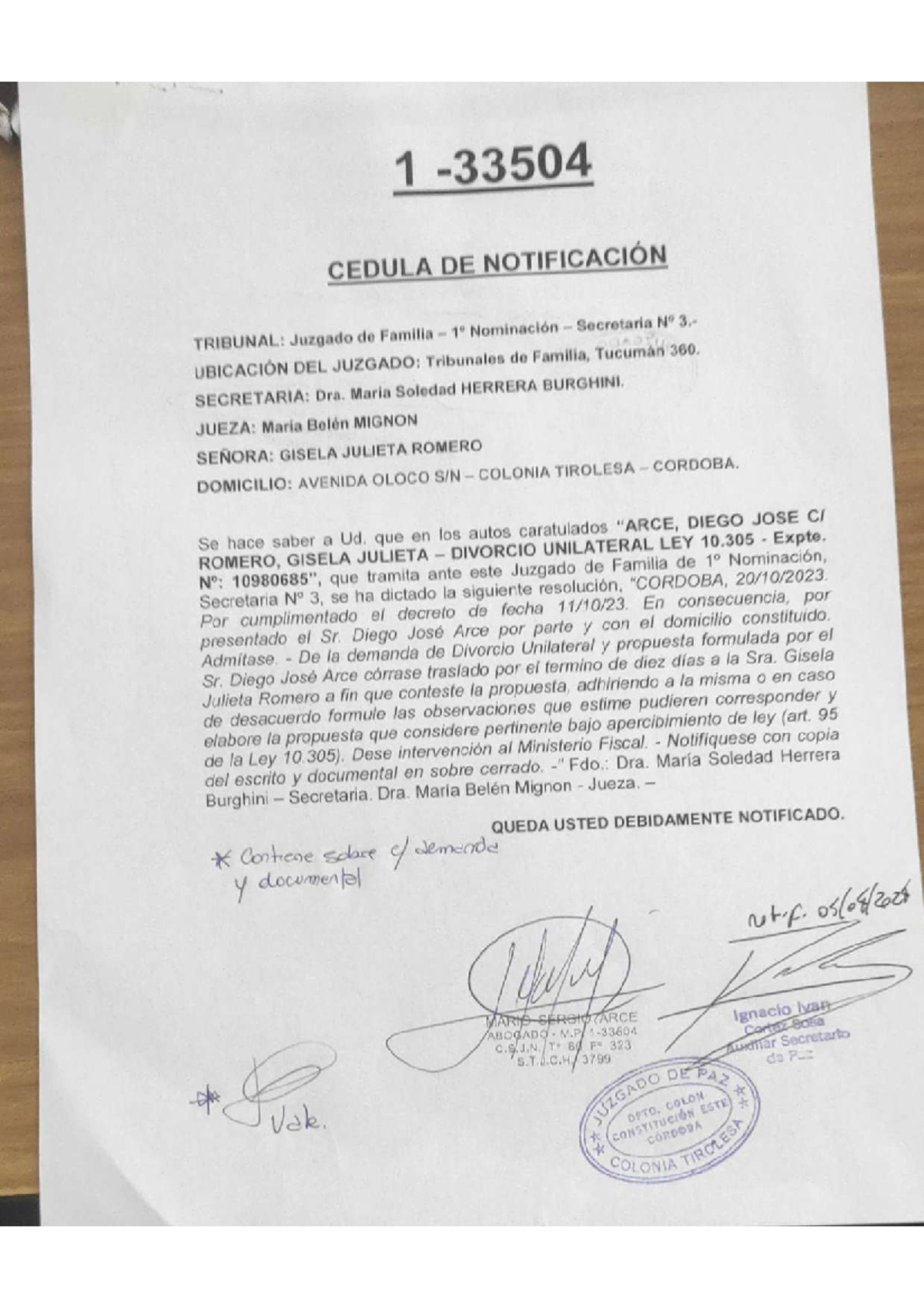 Cedula - NOTIFICACION - 1 CEDULA DE NOTIFICACIÓN TRIBUNAL Juzgado de ...