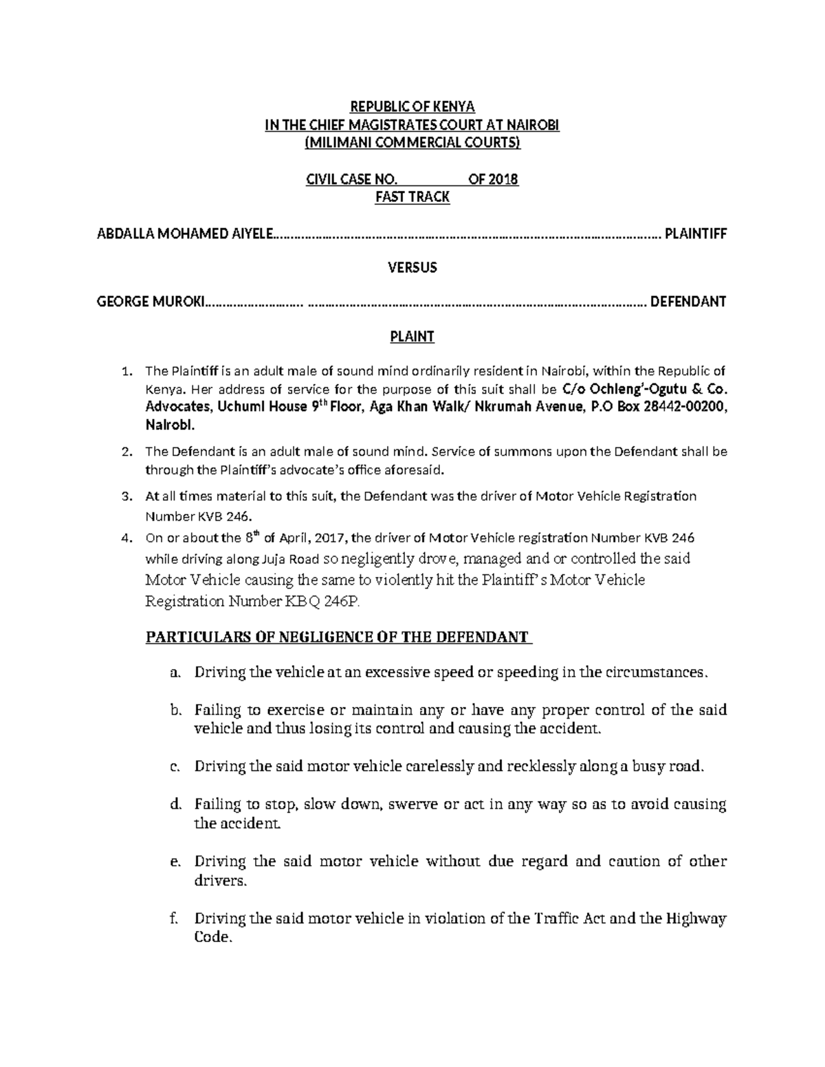 Civil Litigation, Initiation of an accident case through a Plaint ...