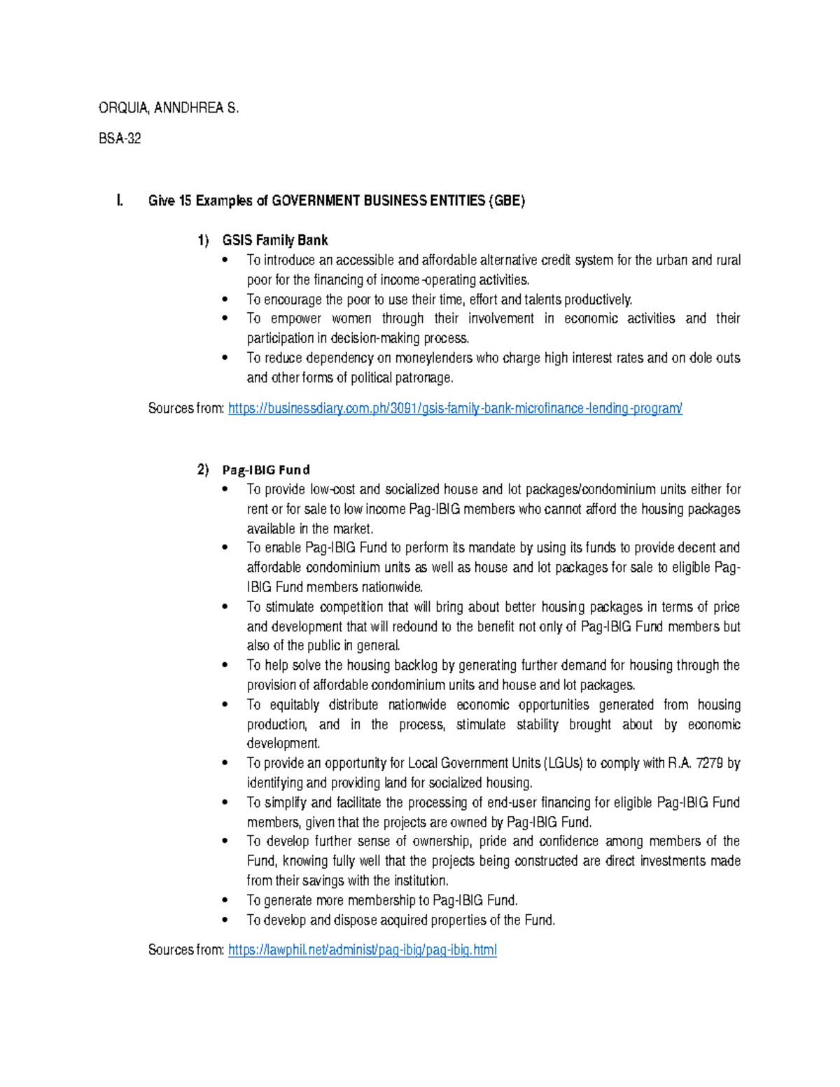 GBE's AND NGBE's - ORQUIA, ANNDHREA S. BSA- I. Give 15 Examples of ...