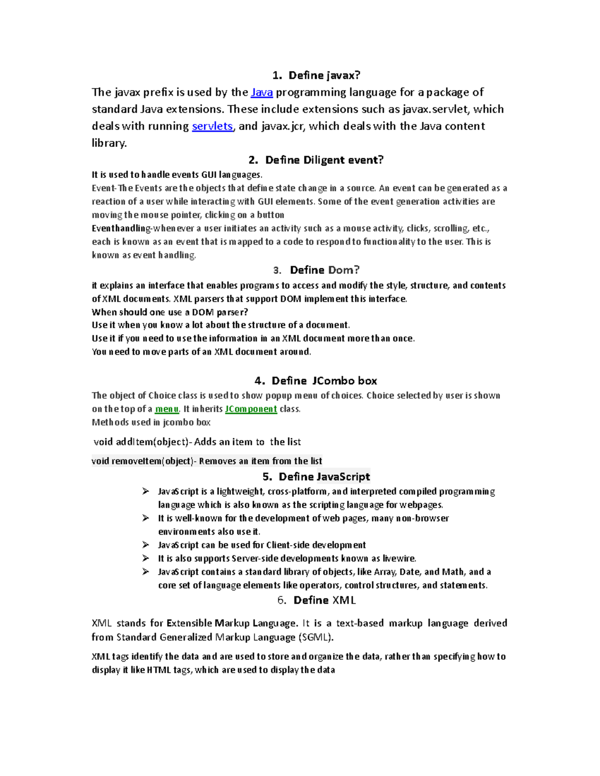 Java Notes Bachelor Of Computer Applications 1 Define Javax The