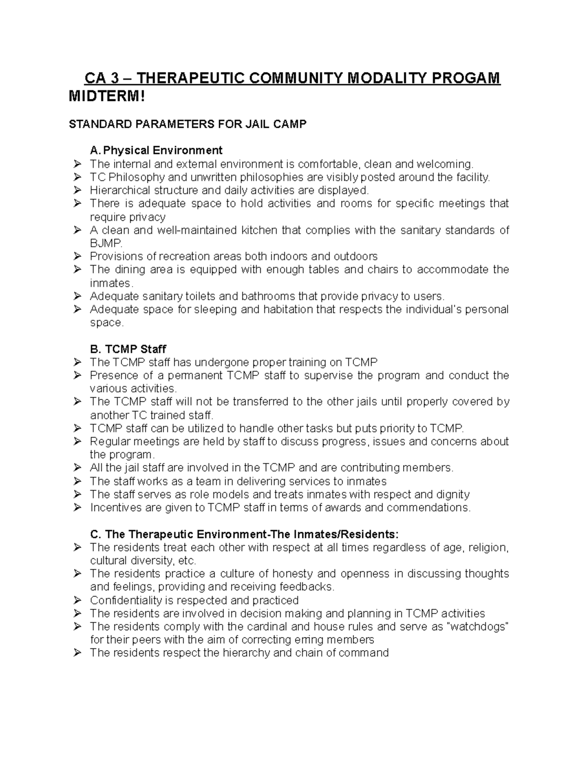 CA3-Midterm - Therapeutic Modalities - CA 3 – THERAPEUTIC COMMUNITY ...