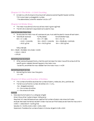 Unit 2 - Notes from unit2 of grade 11 chem - Chapter 4 Synthesis and ...