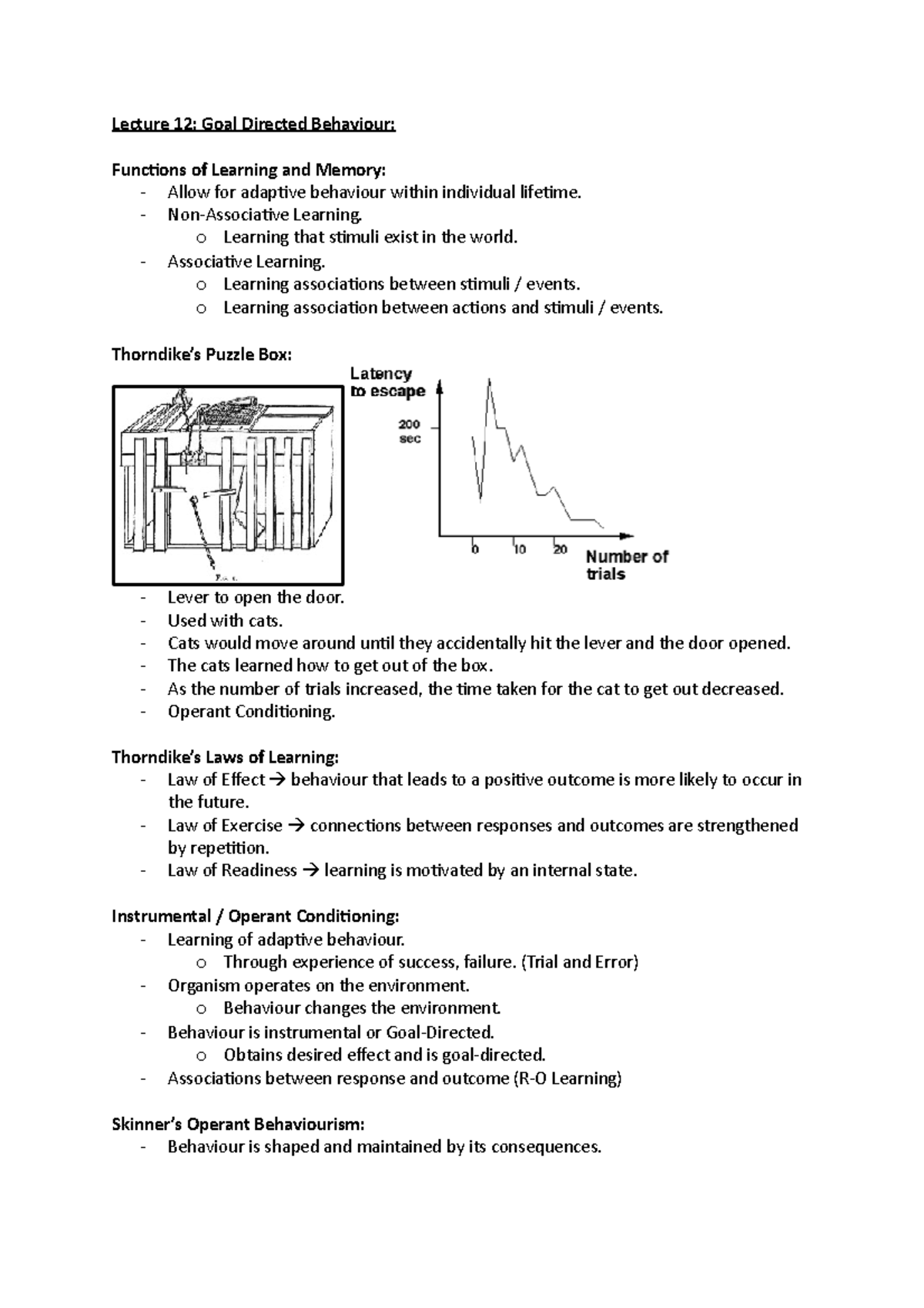 Lecture 12- Goal Directed Behaviour - Lecture 12: Goal Directed Behaviour: Functions of Learning ...