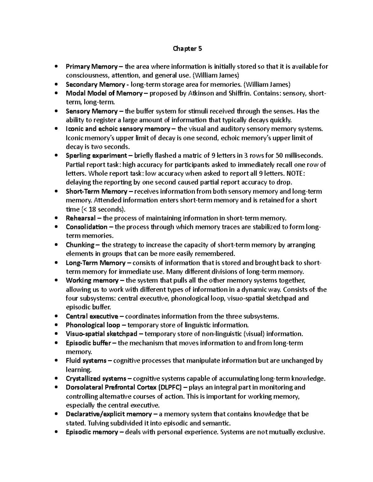 Chapter 5-7 Notes - Chapter 5 Primary Memory – the area where ...