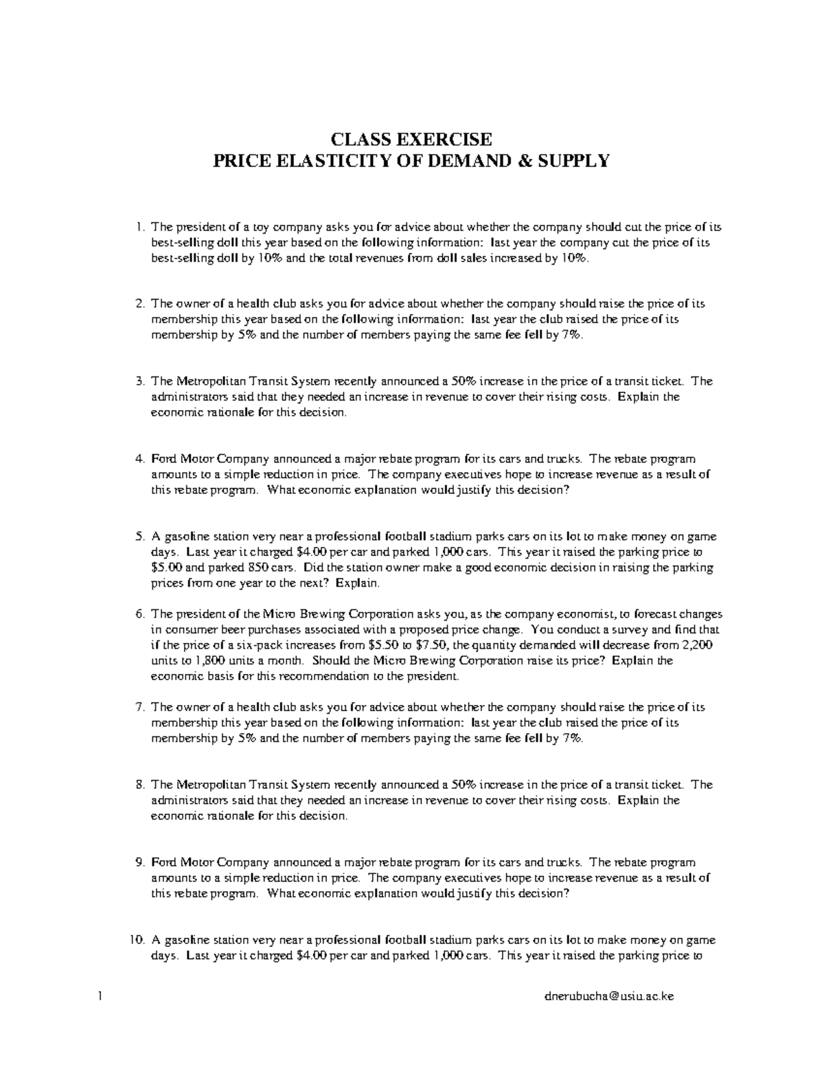 Class Exercise price elasticity of demand spring 2021 - 1 dnerubucha ...